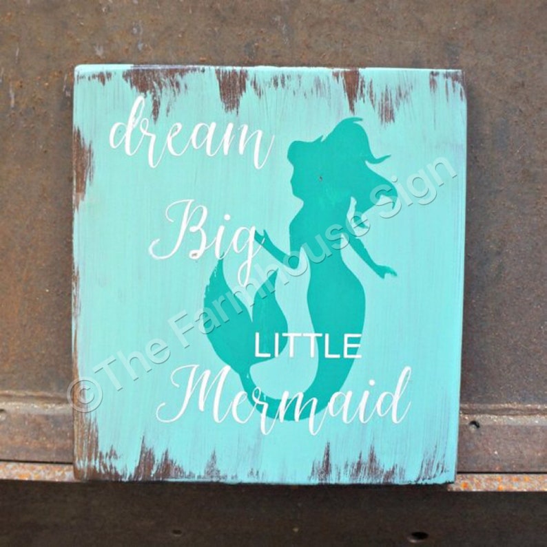 Dream Big LITTLE Mermaid Wood Signs Mermaid Sign Nursery Decor Home ...