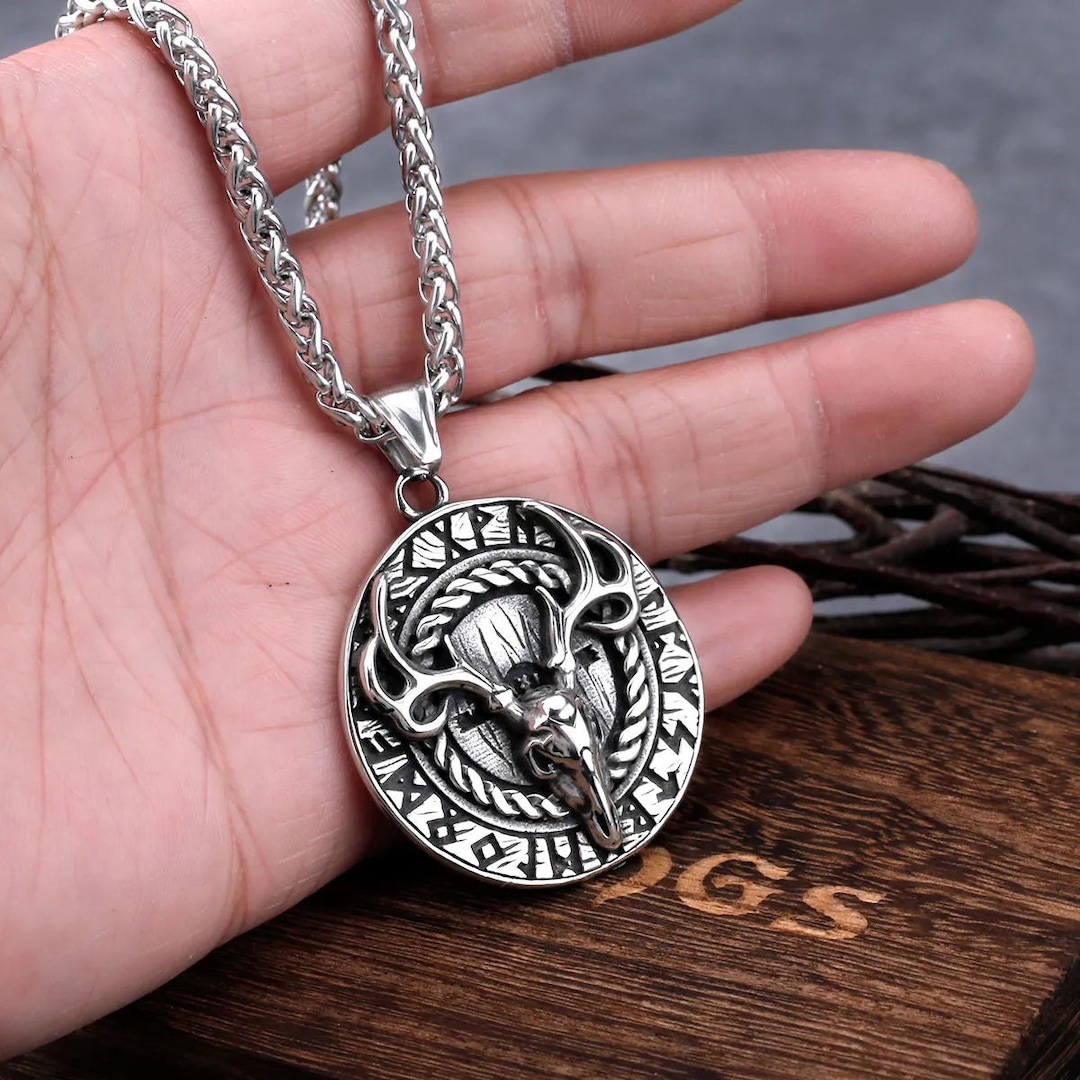 Stag Stainless Steel Pendant Necklace: 23" Chain - Etsy