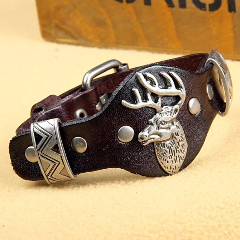 Stag Leather and Metal Bracelet Lifestyle Jewelry Stag/vixen - Etsy