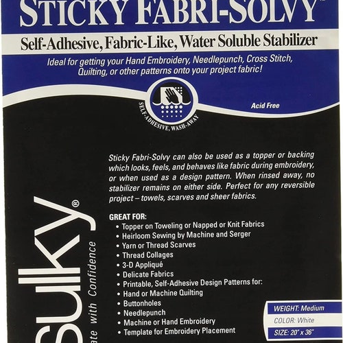 Sulky Sticky Fabri Solvy Water Soluble Stabiliser. 1 Sheet of - Etsy