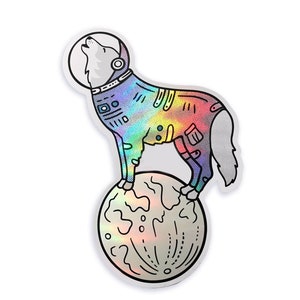 Wolf Sticker, Astronaut Animal, Space Animal, Holographic Sticker ...