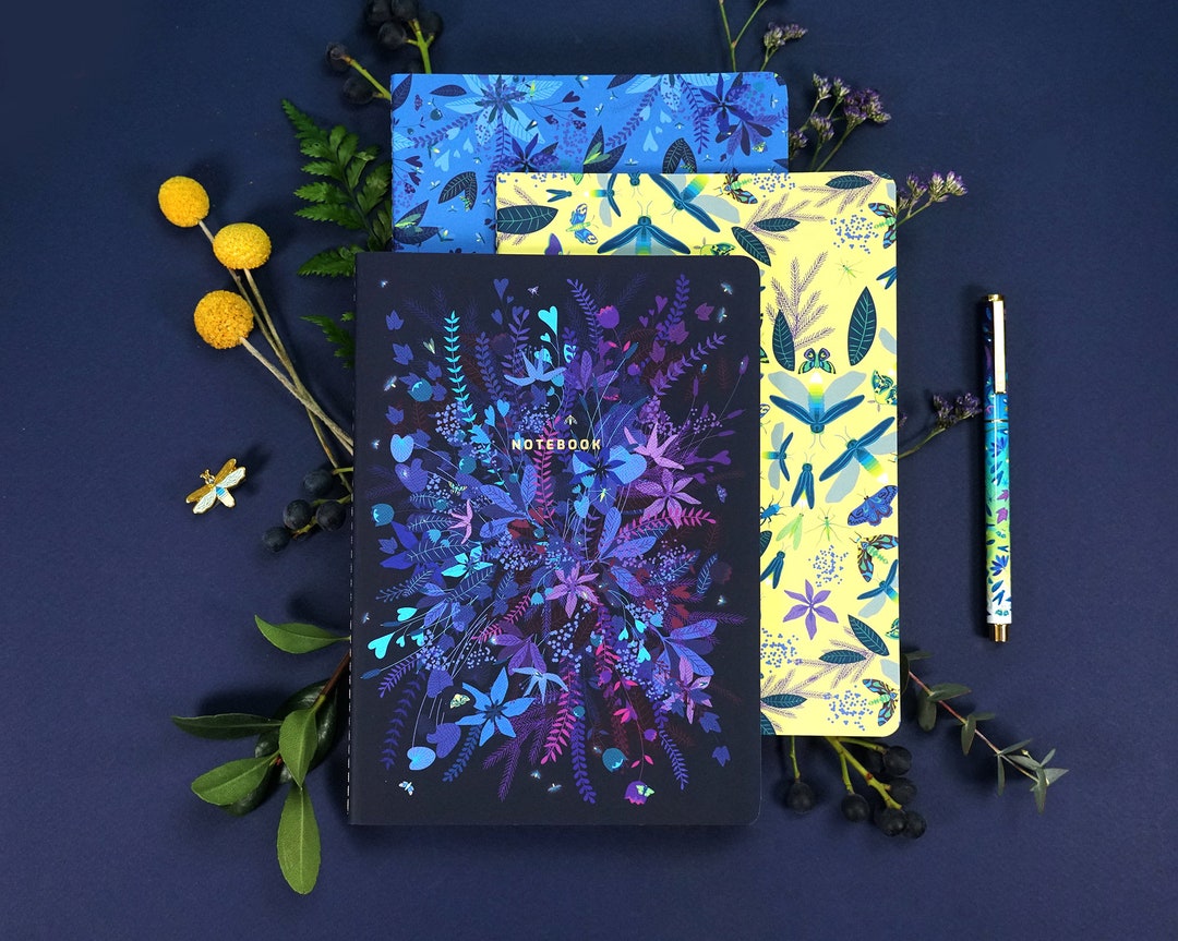 Fireflies Notebooks Set of 3, Lined Paper, Nature Notebook, Stationery ...