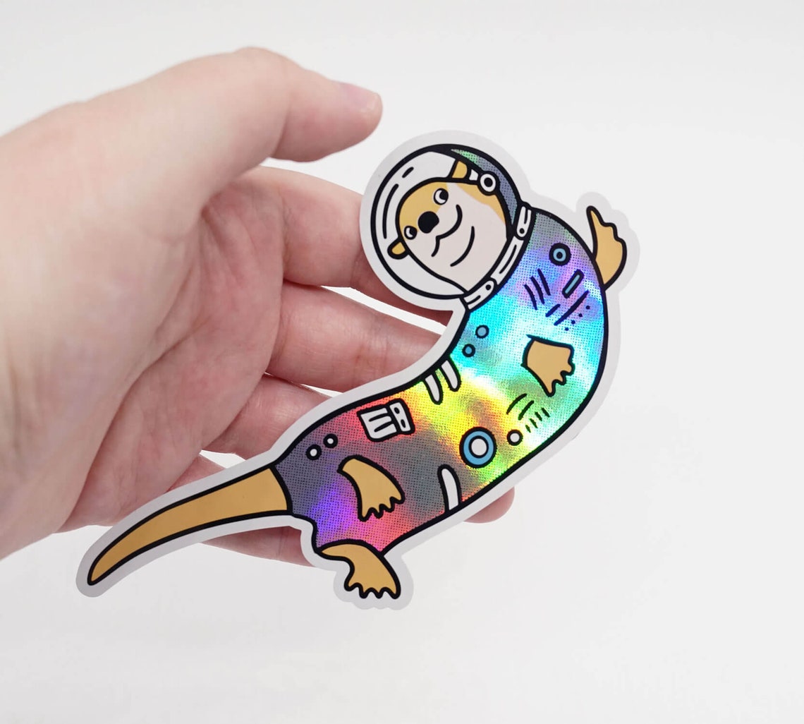 Space Otter Holographic Sticker Astronaut Animal Space - Etsy