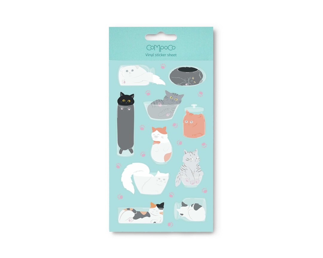 Cats in Containers Sticker Sheet, Funny Cats Stickers, Transparent ...