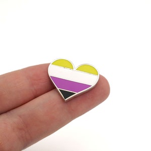 Non Binary Pride Pin, Gay Lapel Pin, Non Binary Flag Pin, Heart Enamel ...