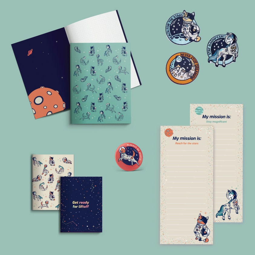 Space Notebook Space Animals Lined Paper Space Notebook - Etsy