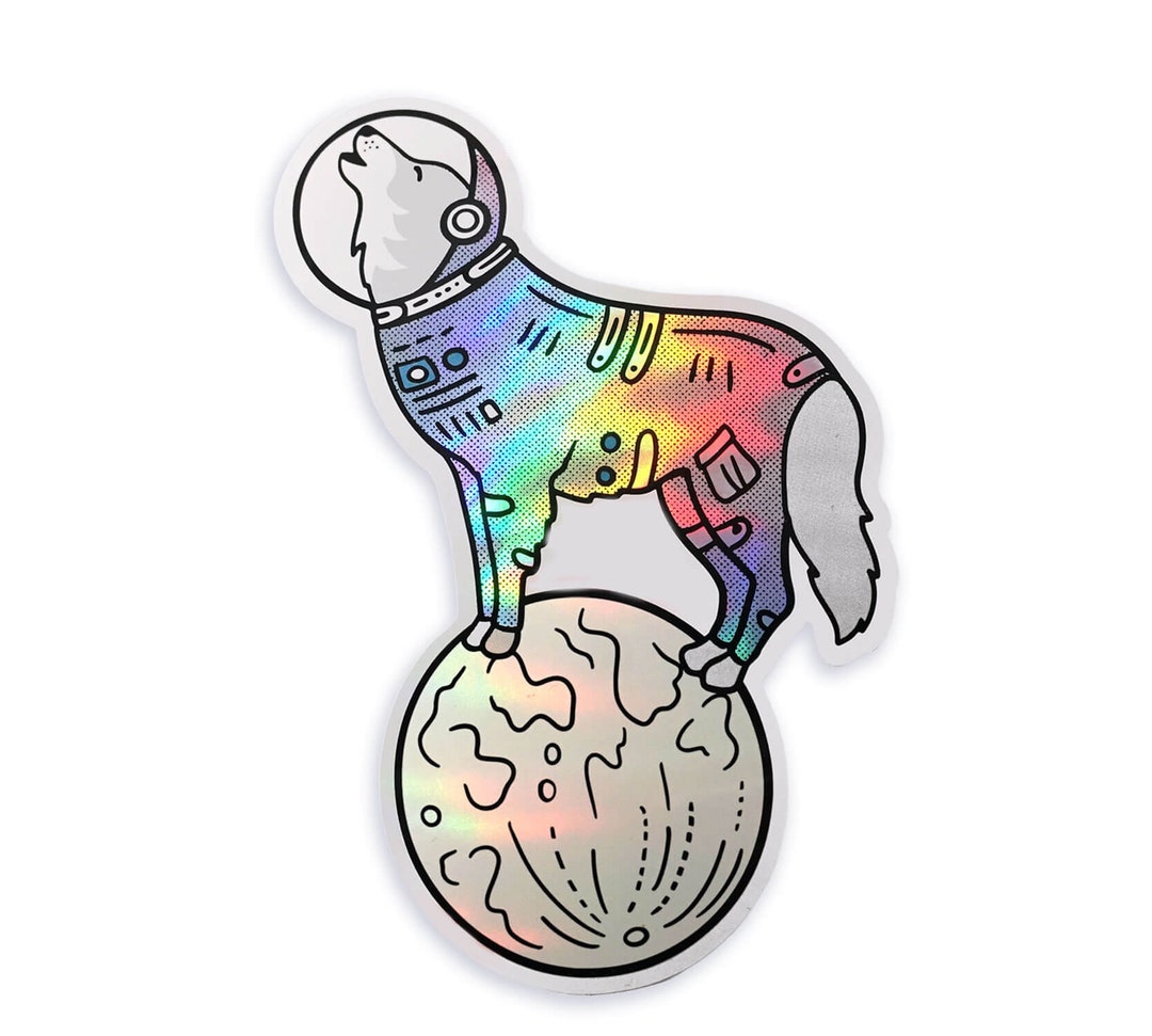 Wolf Sticker, Astronaut Animal, Space Animal, Holographic Sticker ...