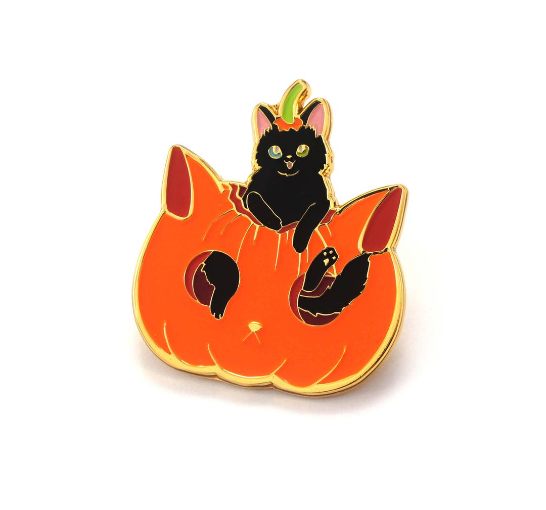 Cat Enamel Pin, Halloween Accessory, Black Cat Pin, Halloween Enamel ...