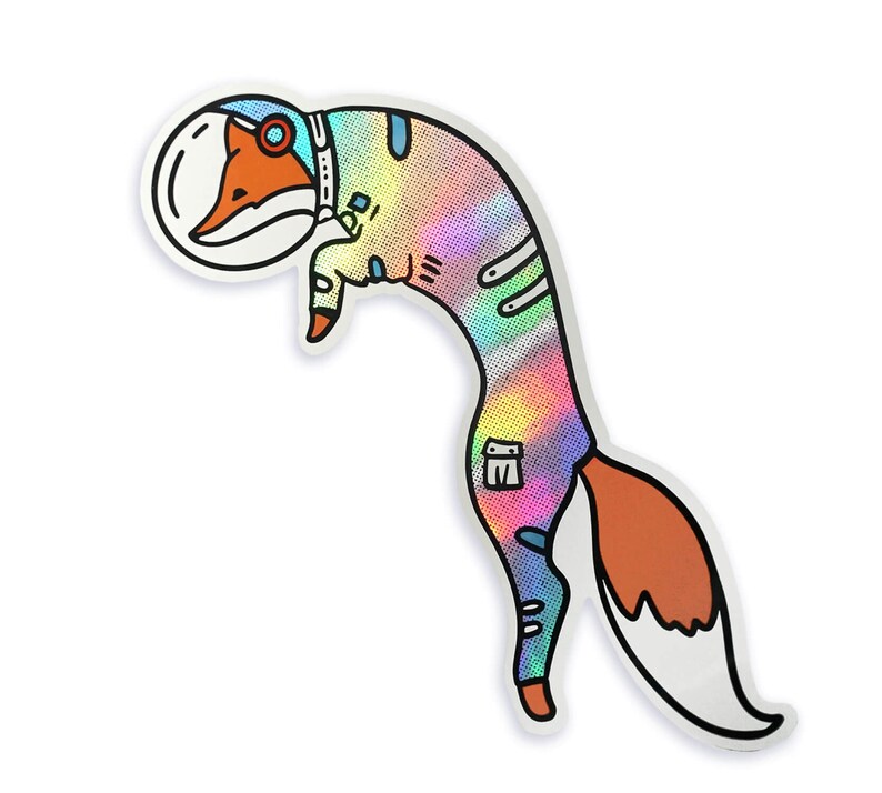 Space Fox Holographic Sticker Astronaut Animal Space Animal - Etsy