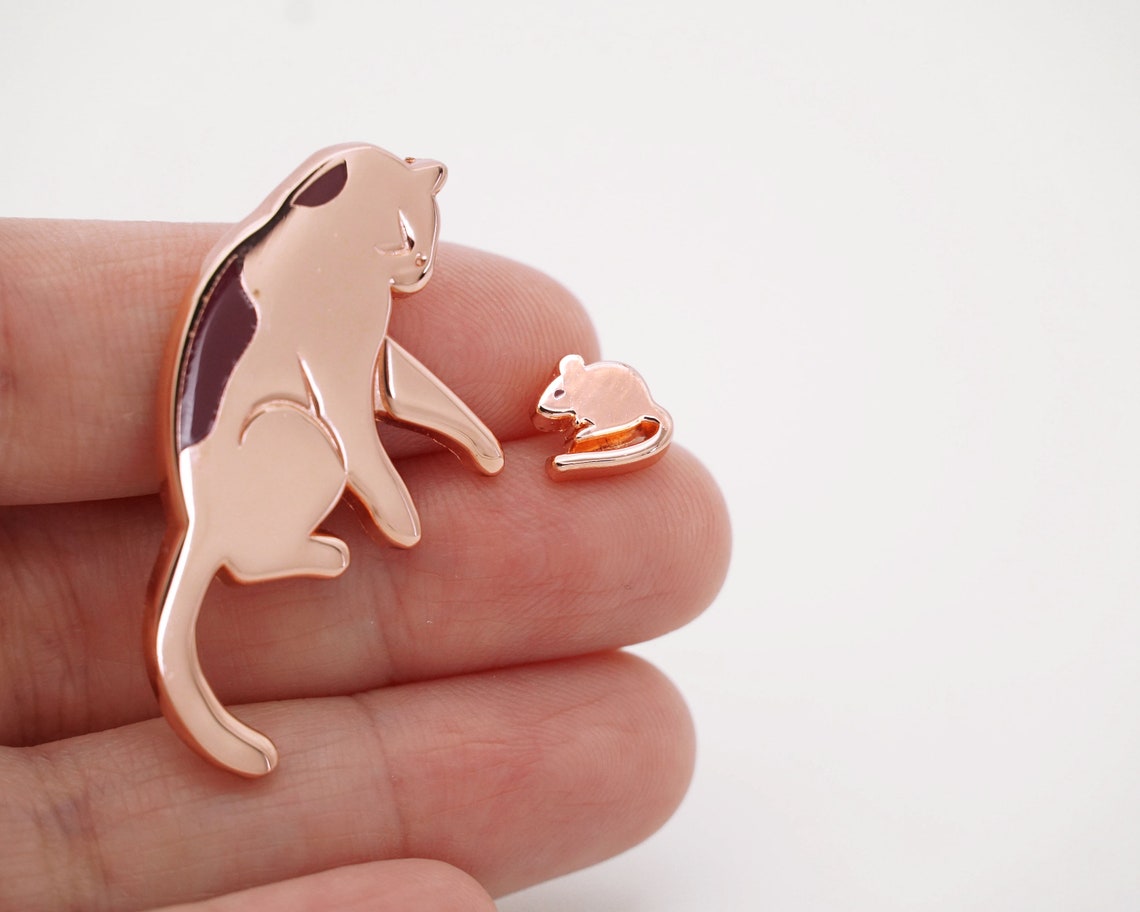 Cat and Mouse Enamel Pins Set Cute Pin Cat Lover Enamel - Etsy