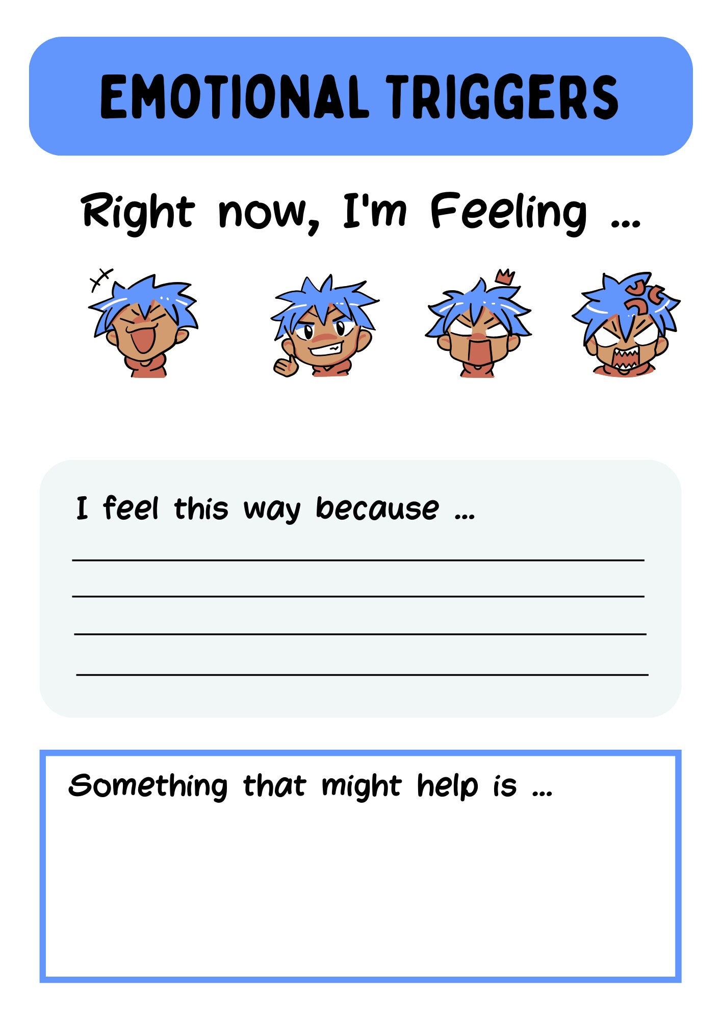 Emotional Triggers Journal Worksheet for Teen Boys - Etsy