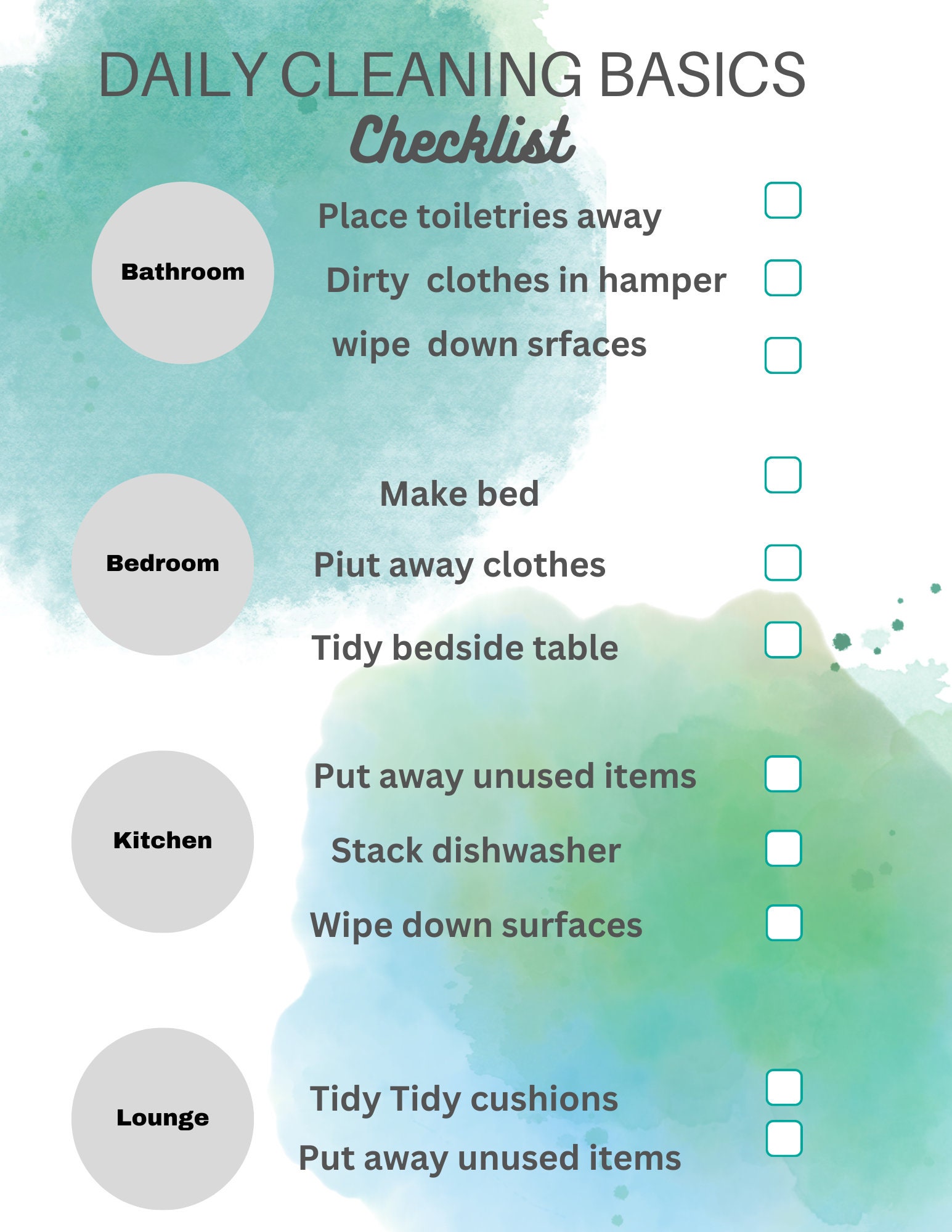 Daily Cleaning Basics Checklist - Etsy