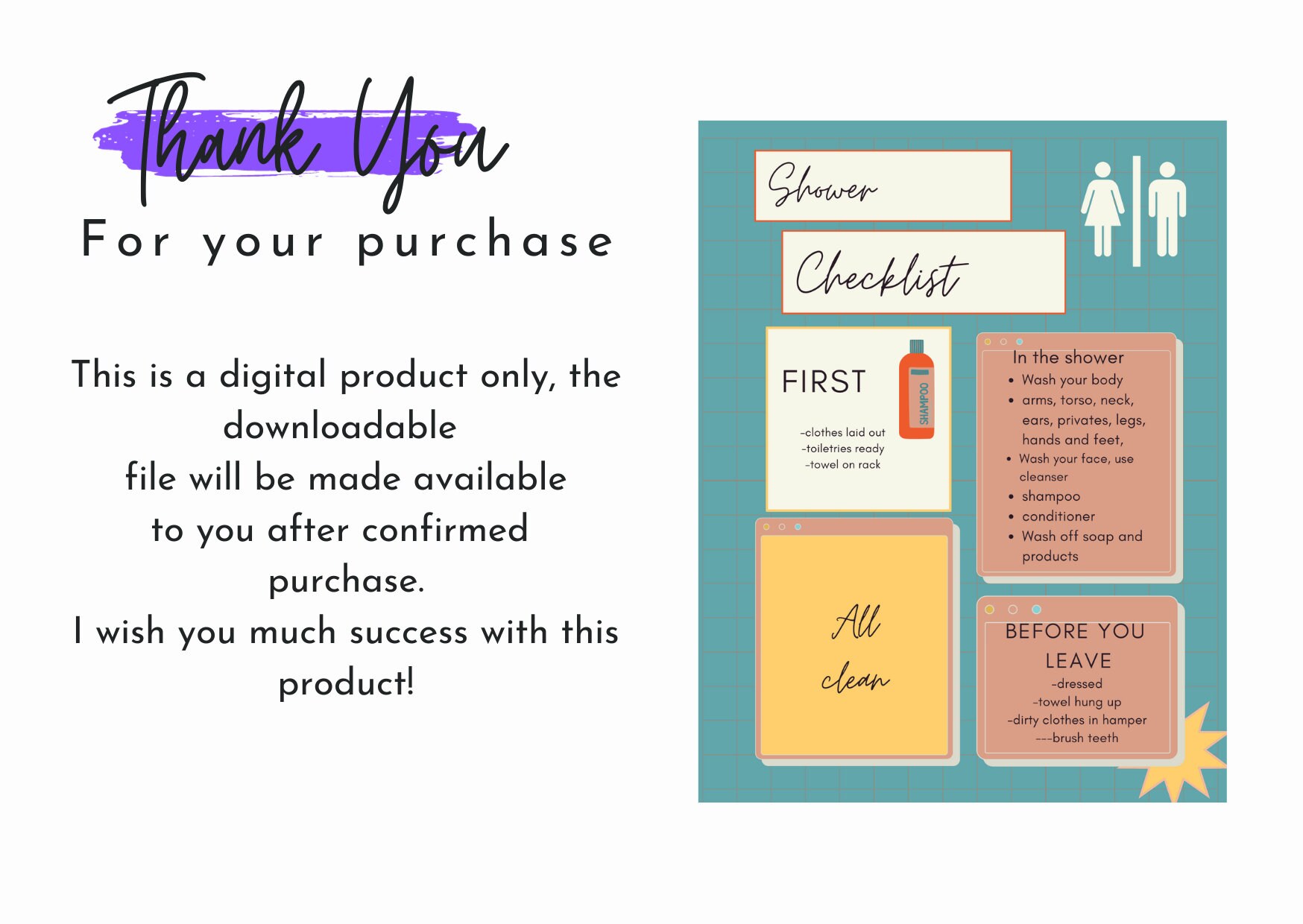 Shower Checklist in Vintage Style Colours for Neurodivergent Teens and ...