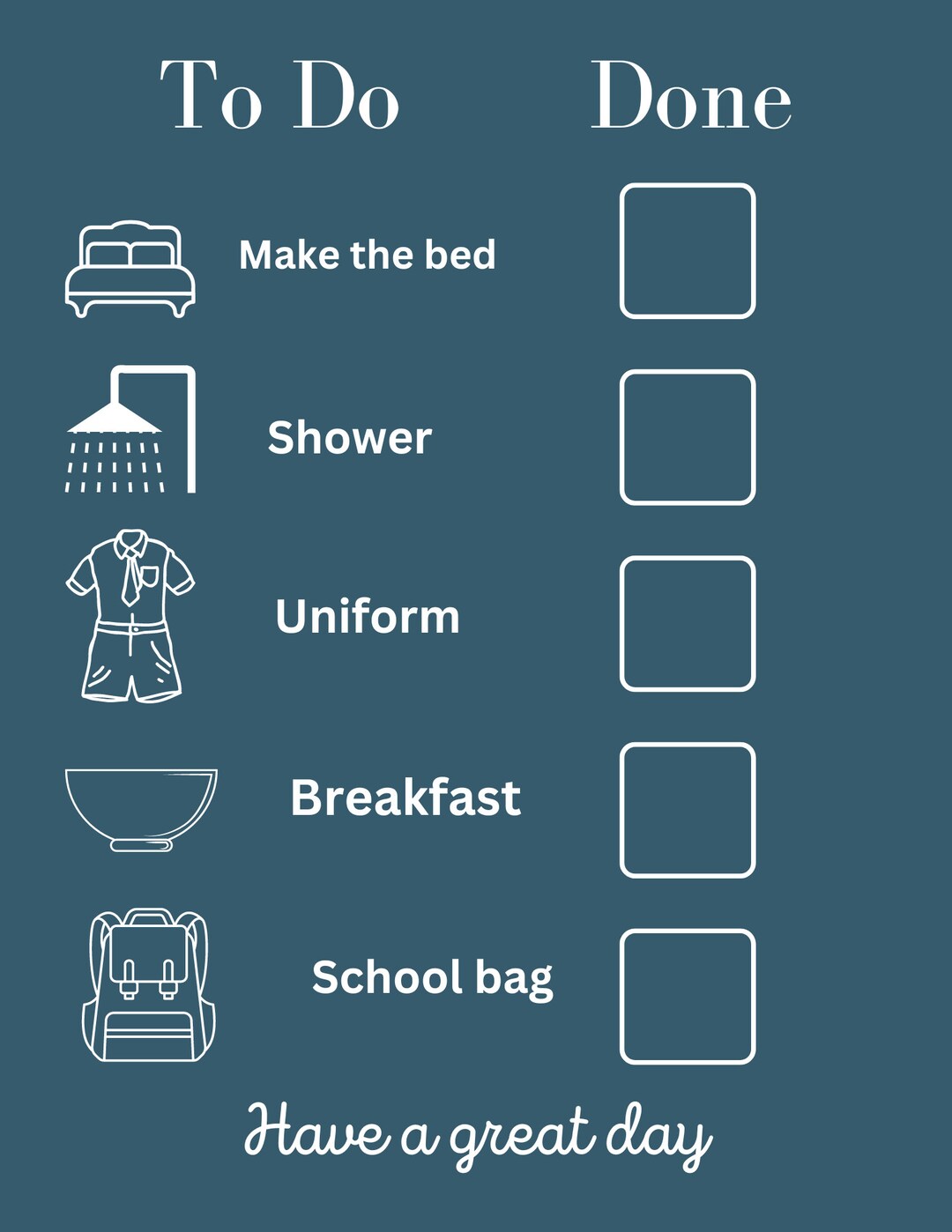 To Do and Done School Morning Checklist for Teens - Etsy