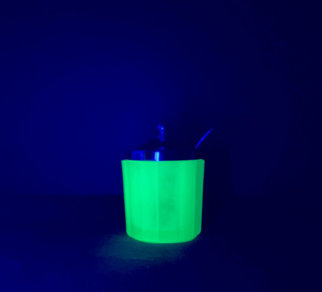 Art Deco Frosted Uranium Glass Preserve Pot With Chrome Lid & Spoon - Etsy