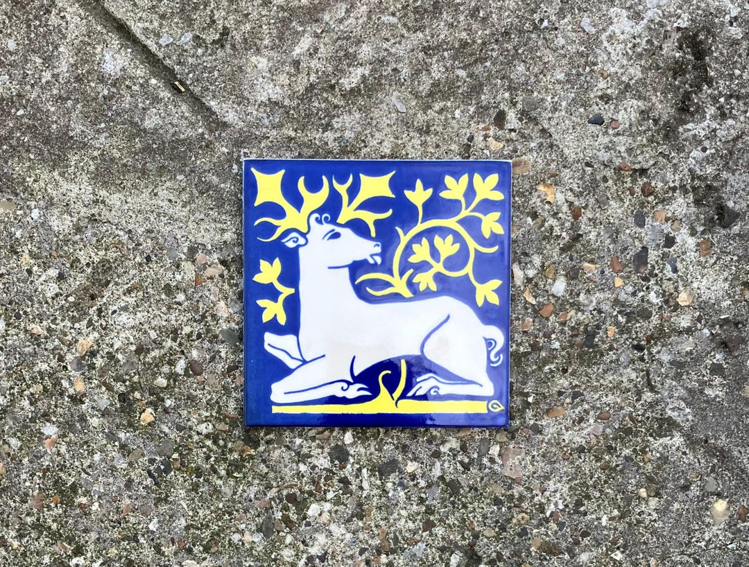 Vintage English Ceramic Tile Recumbent Stag William De Morgan Wm Morris ...