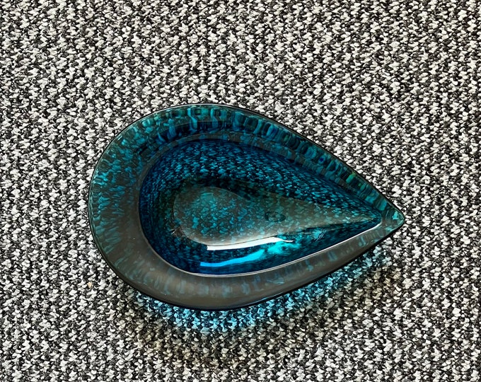 Mid Century Sasaki Japanese Art Glass DENJI TAKEUCHI Teardrop Dish Teal ...