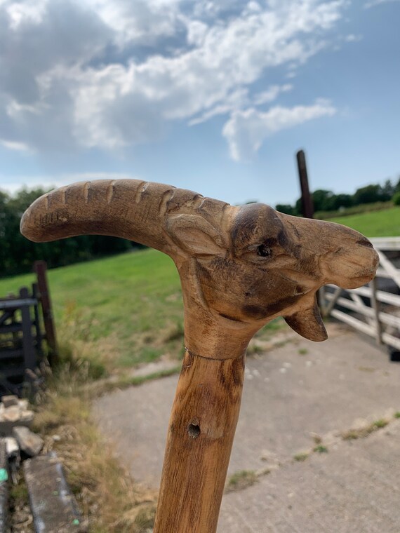 Hand Carved Mountain Goat Walking Stick With Spike Small 76cm - Etsy