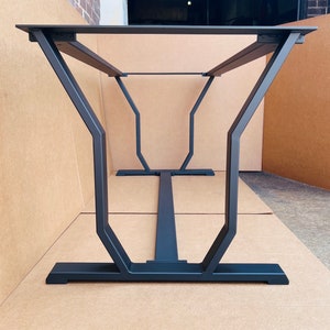 Modern Steel Table Base, Set of 2 Legs With 2 Upper Cross Braces and 1 ...