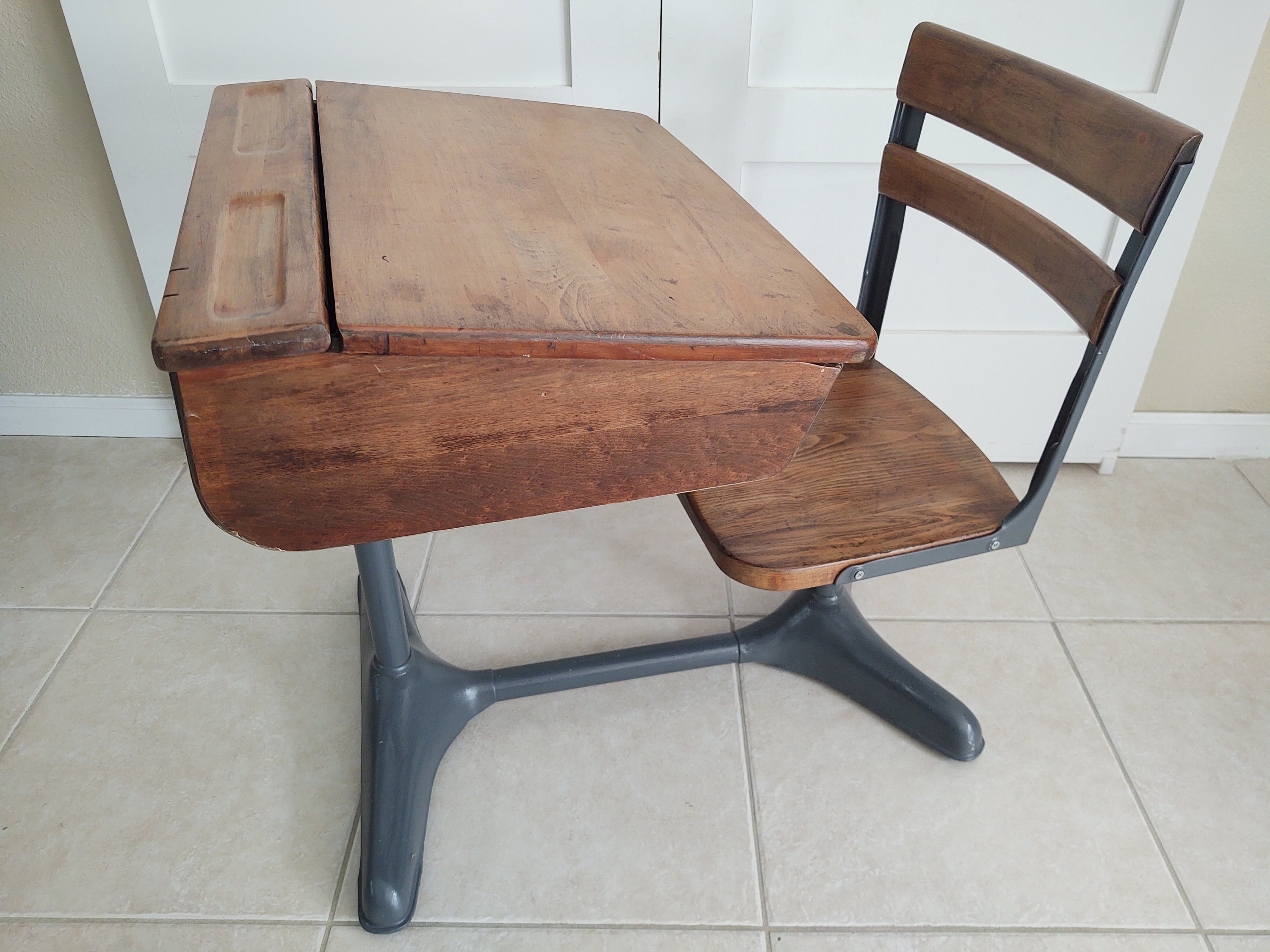 Vintage School Desk and Chair Industrial 1930's-50's Mid Century Modern ...