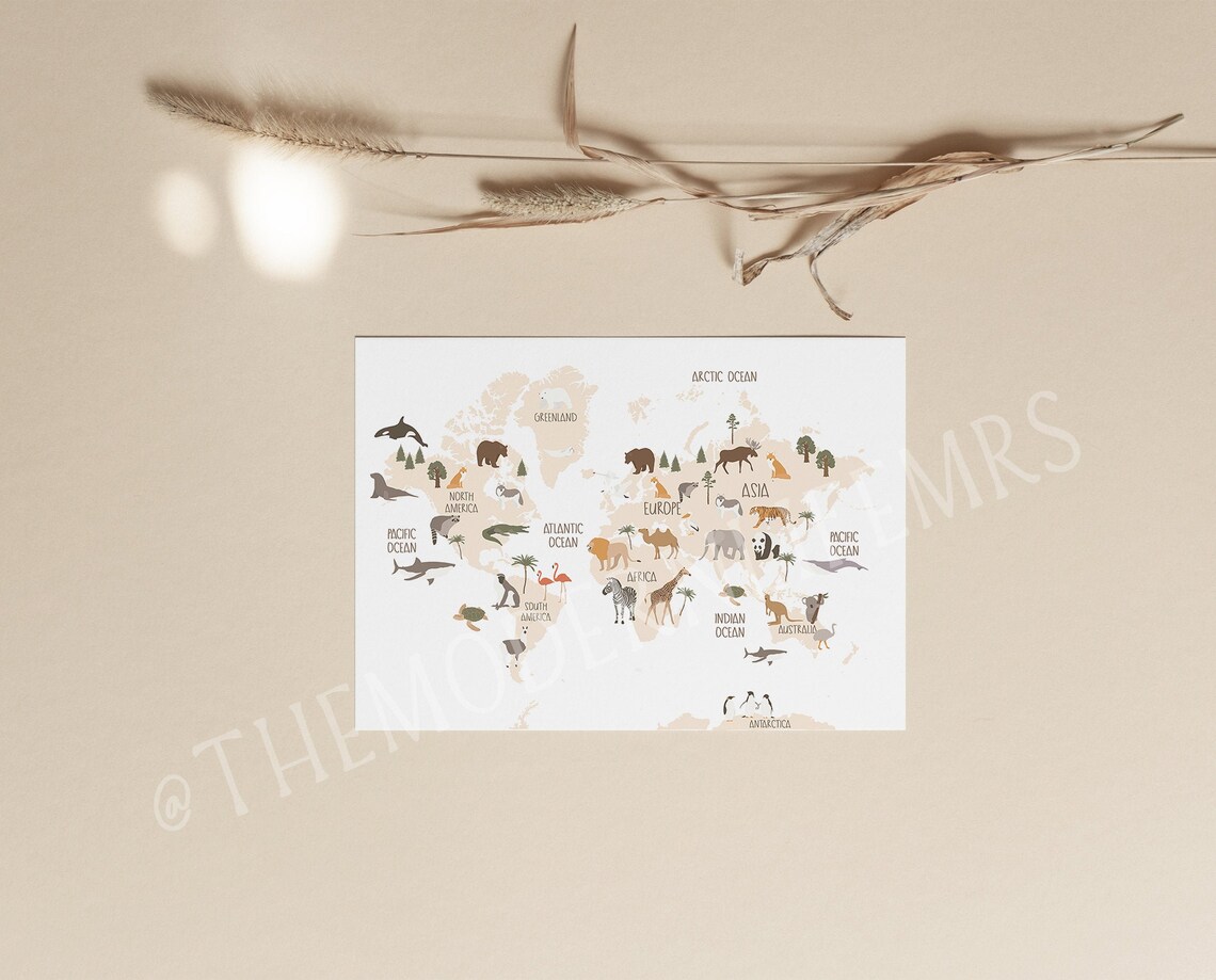 ANIMAL WORLD MAP Printable | Digital Download | Animal Map | Nursery ...