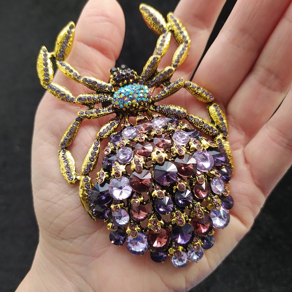 Rhinestone Spider Brooch - Etsy
