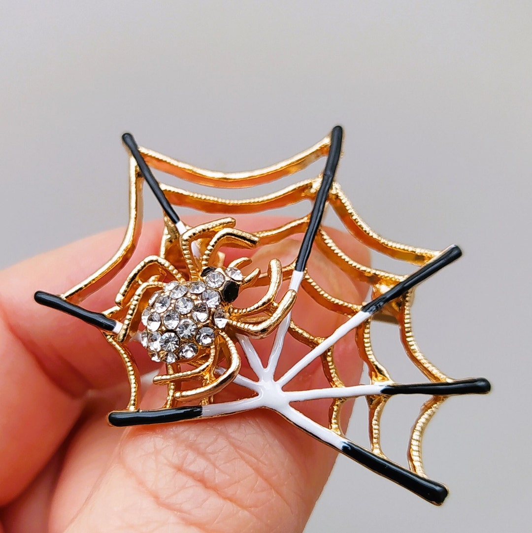 Rhinestone Spider Web Brooch, Gold Color Metal Alloy Pin - Etsy