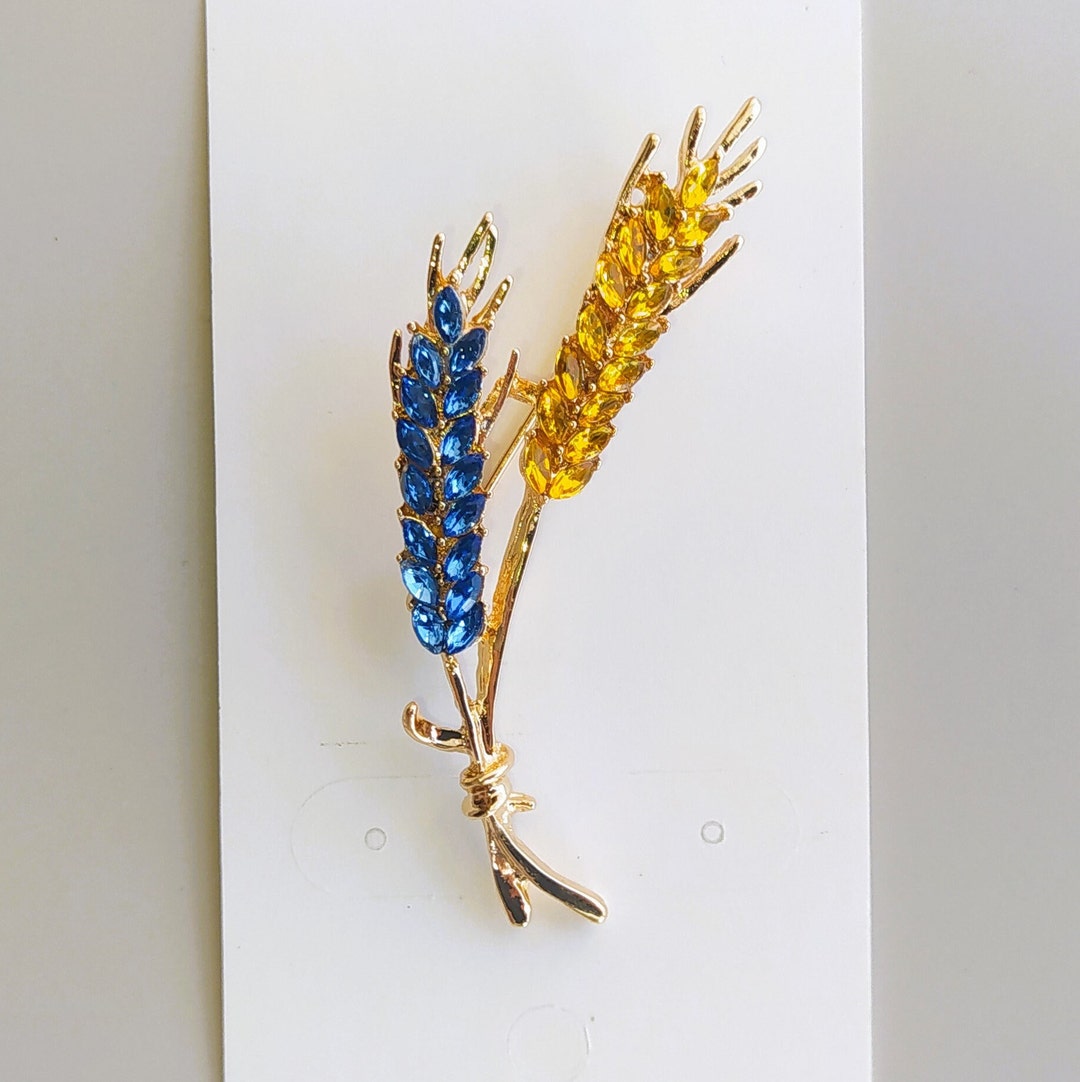 Ukrainian Brooch, Blue and Yellow Brooch, Wheat Brooch, Ukrainian ...