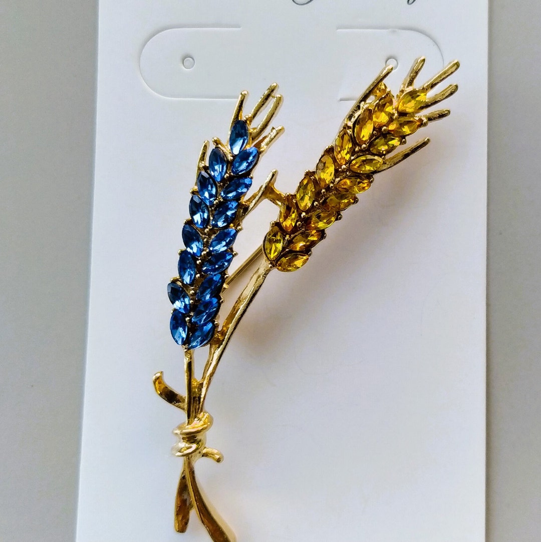 Ukrainian Brooch, Blue and Yellow Brooch, Wheat Brooch, Ukrainian ...