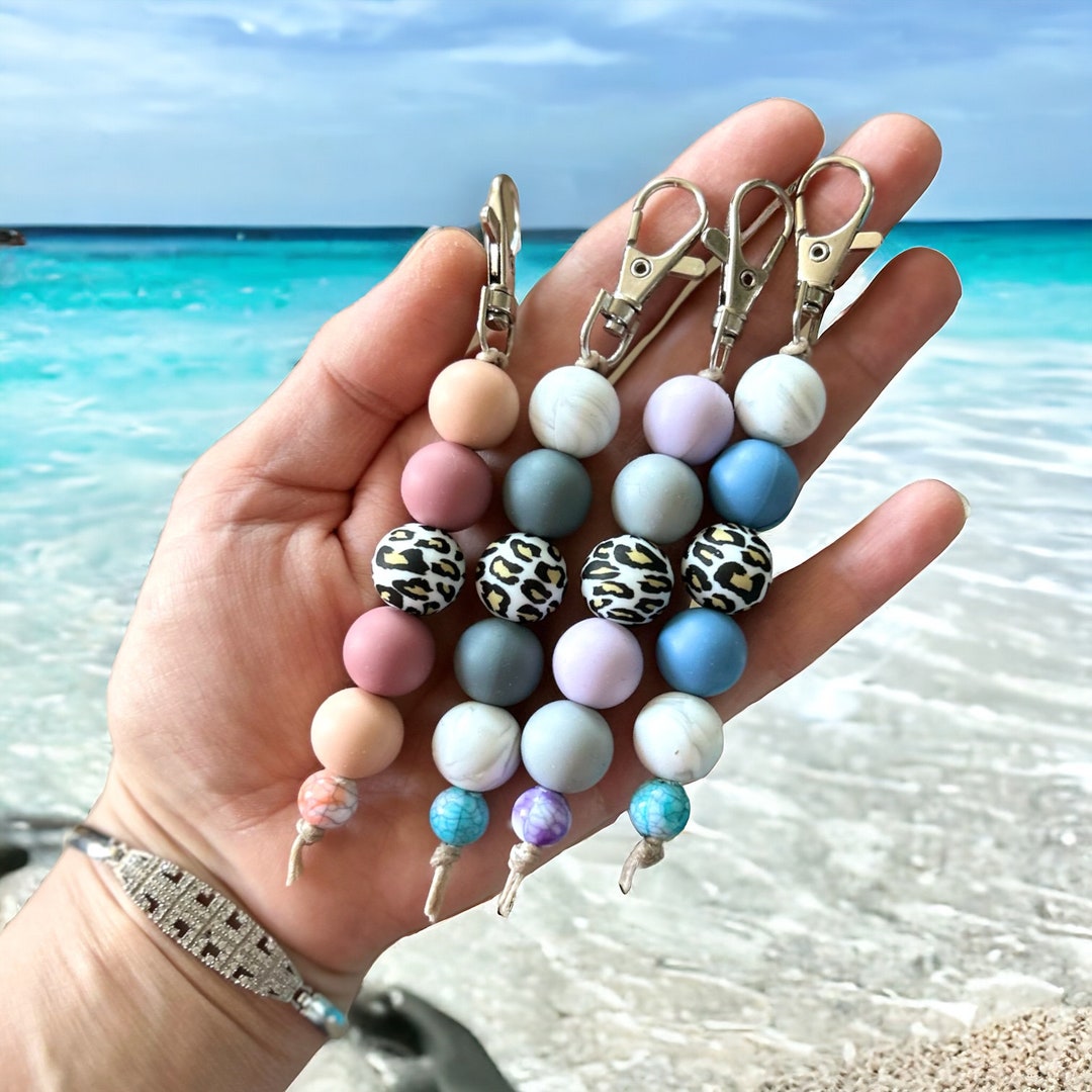 Silicone and Wood Beaded Key Charm Keychain With Clip/summer Colors ...