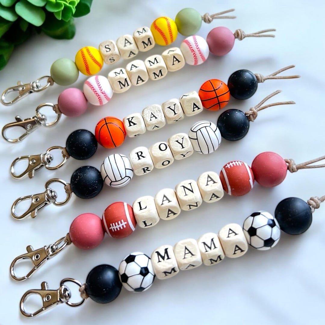 Personalized Sports Keychain / Beaded Name Keyring With Baseball ...