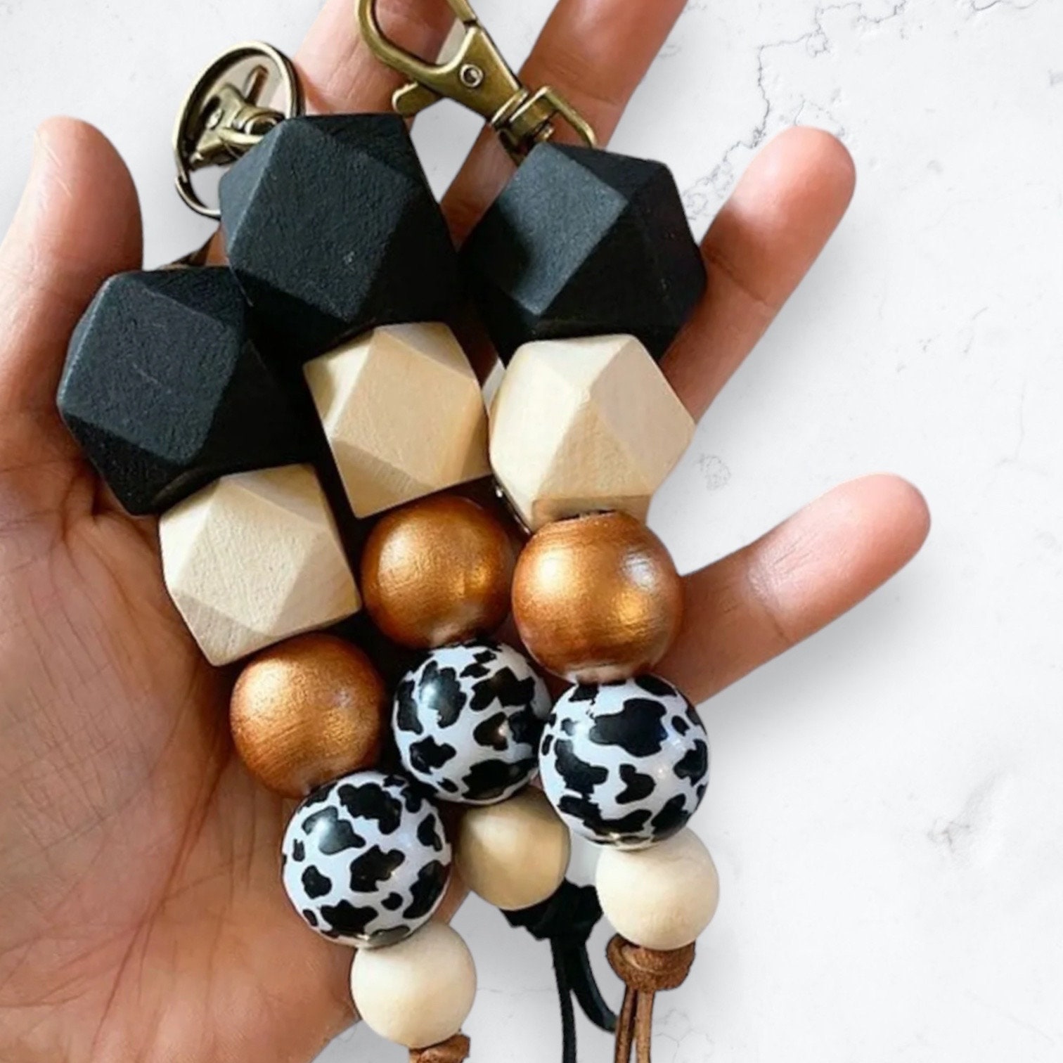 Nature Lover Gift Idea/beaded Car Keychain /cow Print Silicone Beaded ...