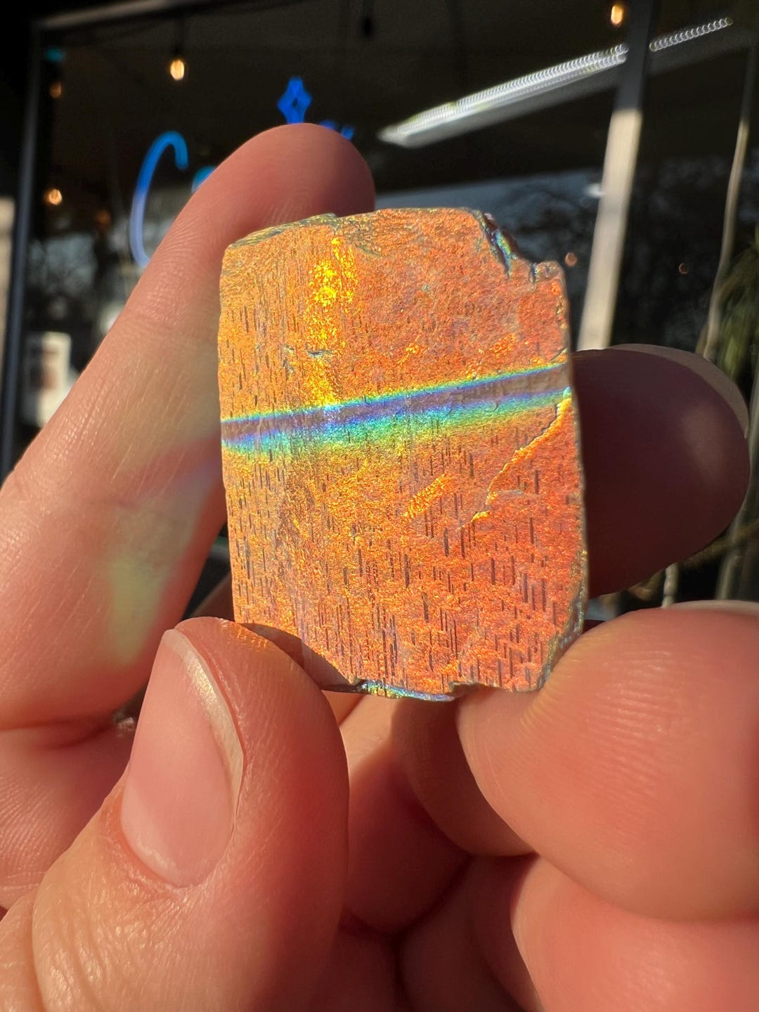 Fire Aura Rainbow Meteor Shower Sunstone, Lattice Sunstone, Tanzania ...