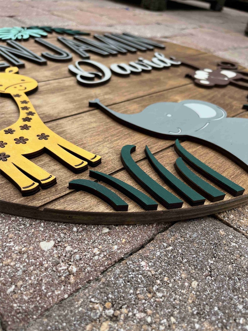 Nursery Name Sign Jungle Animal Woodland Name Sign Rustic | Etsy