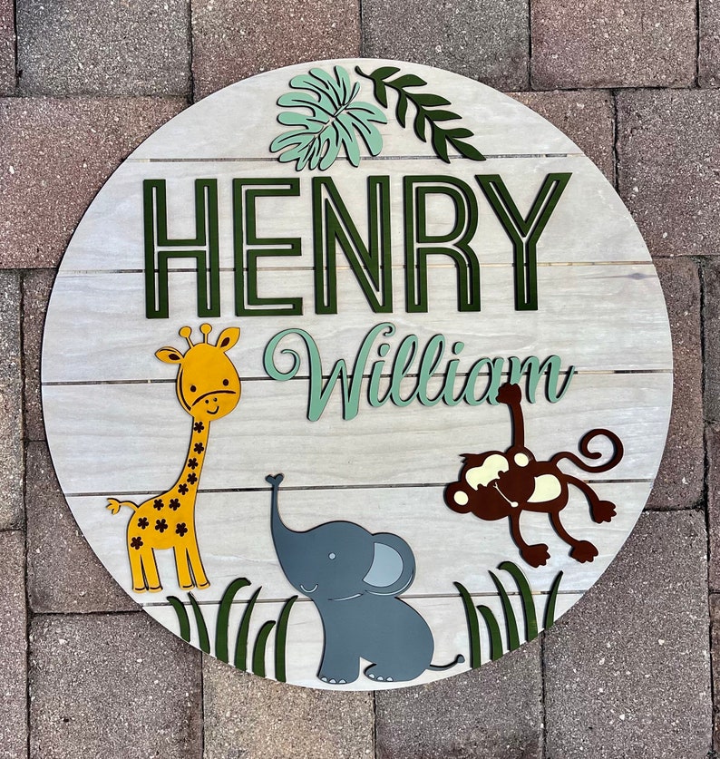 Nursery Name Sign Jungle Animal Woodland Name Sign Rustic - Etsy
