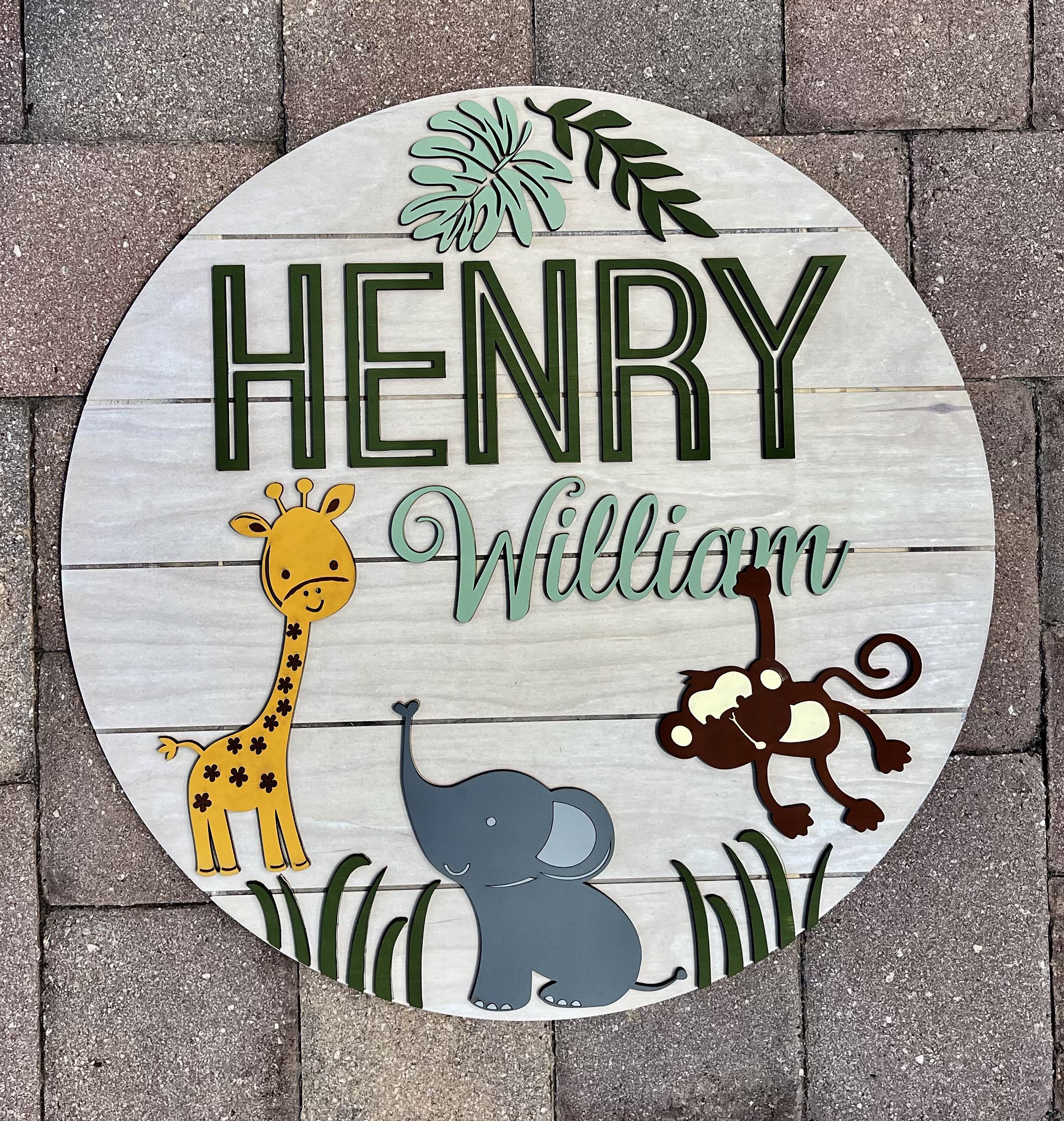 Nursery Name Sign, Jungle Animal Woodland Name Sign, Rustic Baby Name ...