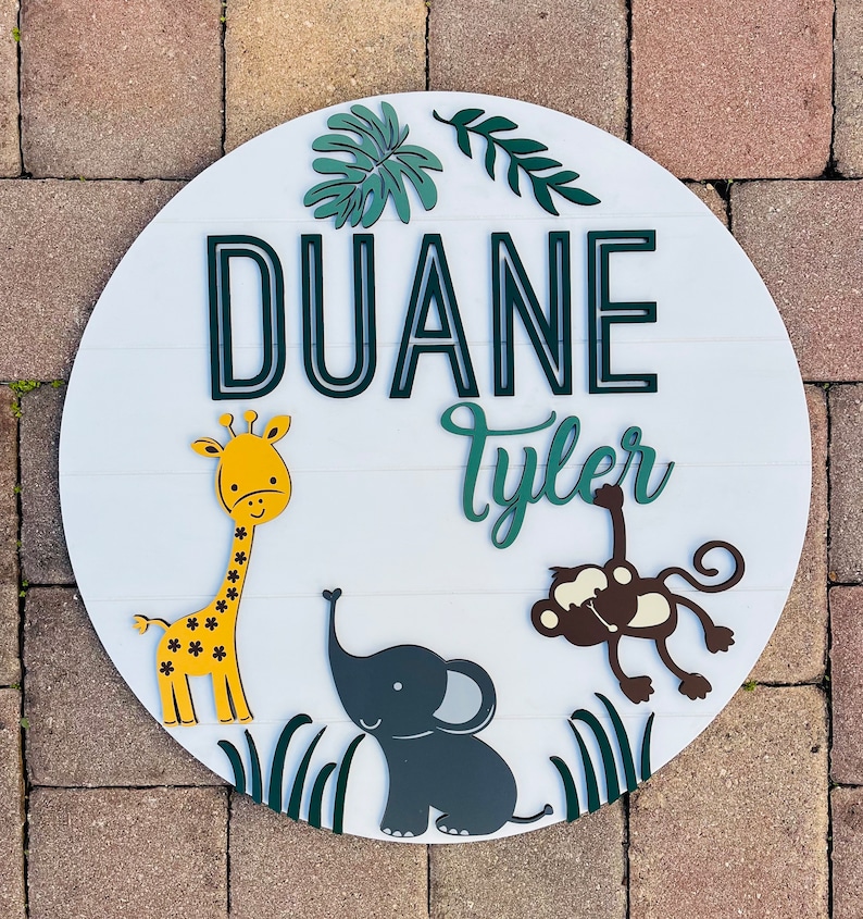 Nursery Name Sign Jungle Animal Woodland Name Sign Rustic - Etsy