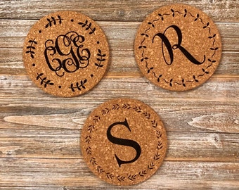 Personalized Cork Trivet Monogram Hot Pad Custom Pot Holder | Etsy
