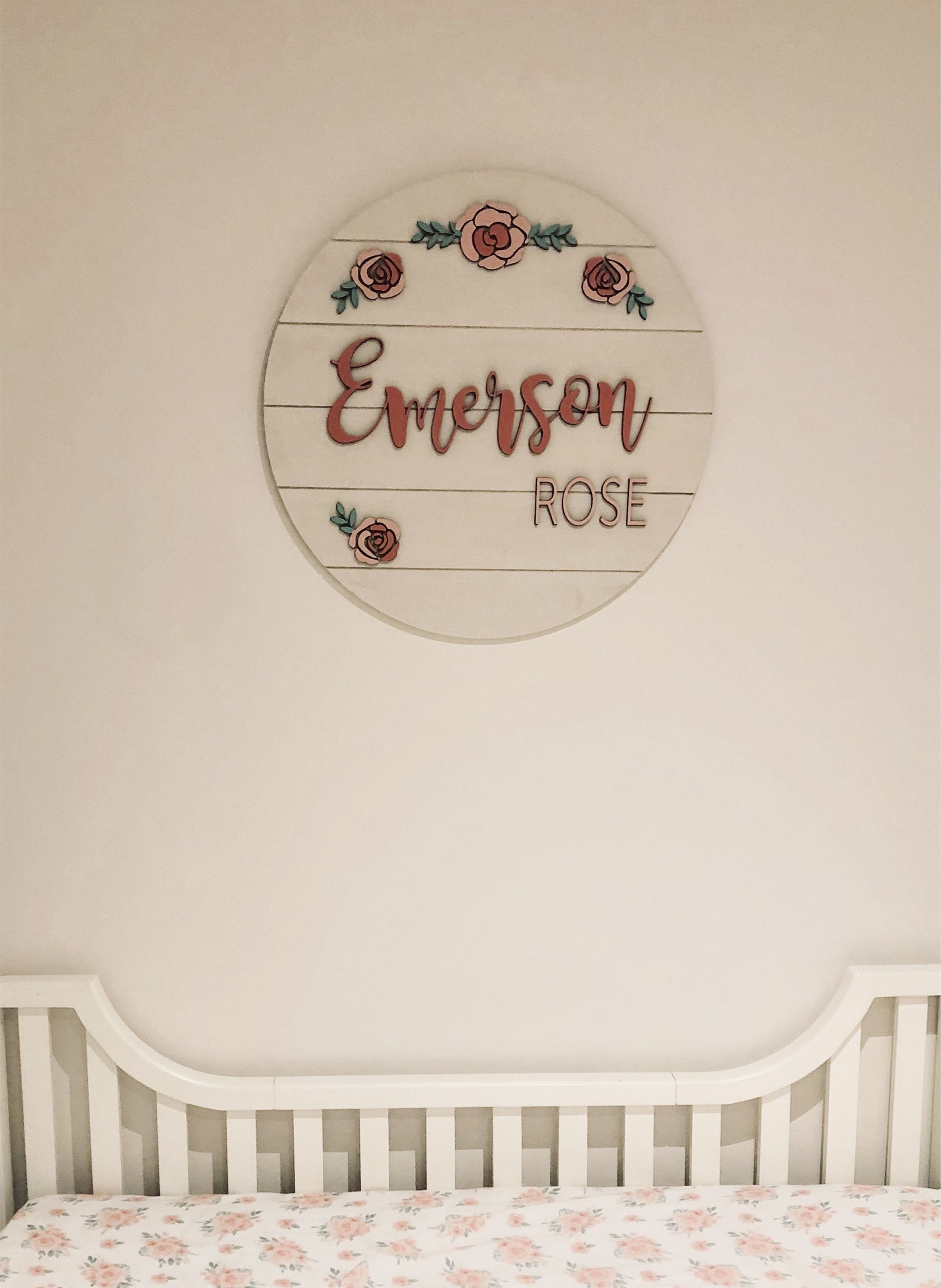 Wood Nursery Sign Girls Room Name Sign Floral Wood Shiplap | Etsy