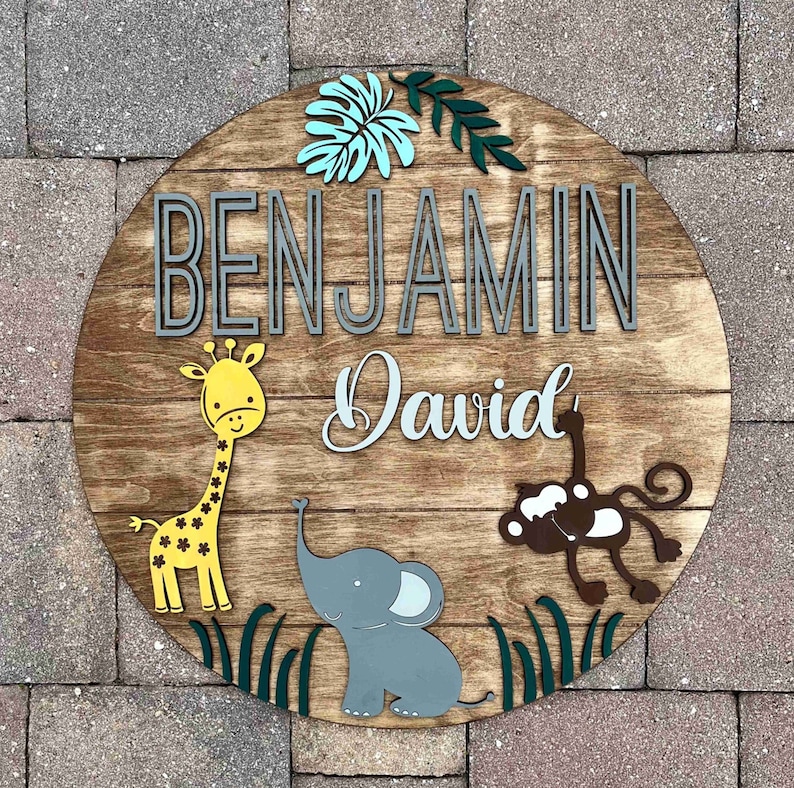 Nursery Name Sign Jungle Animal Woodland Name Sign Rustic - Etsy