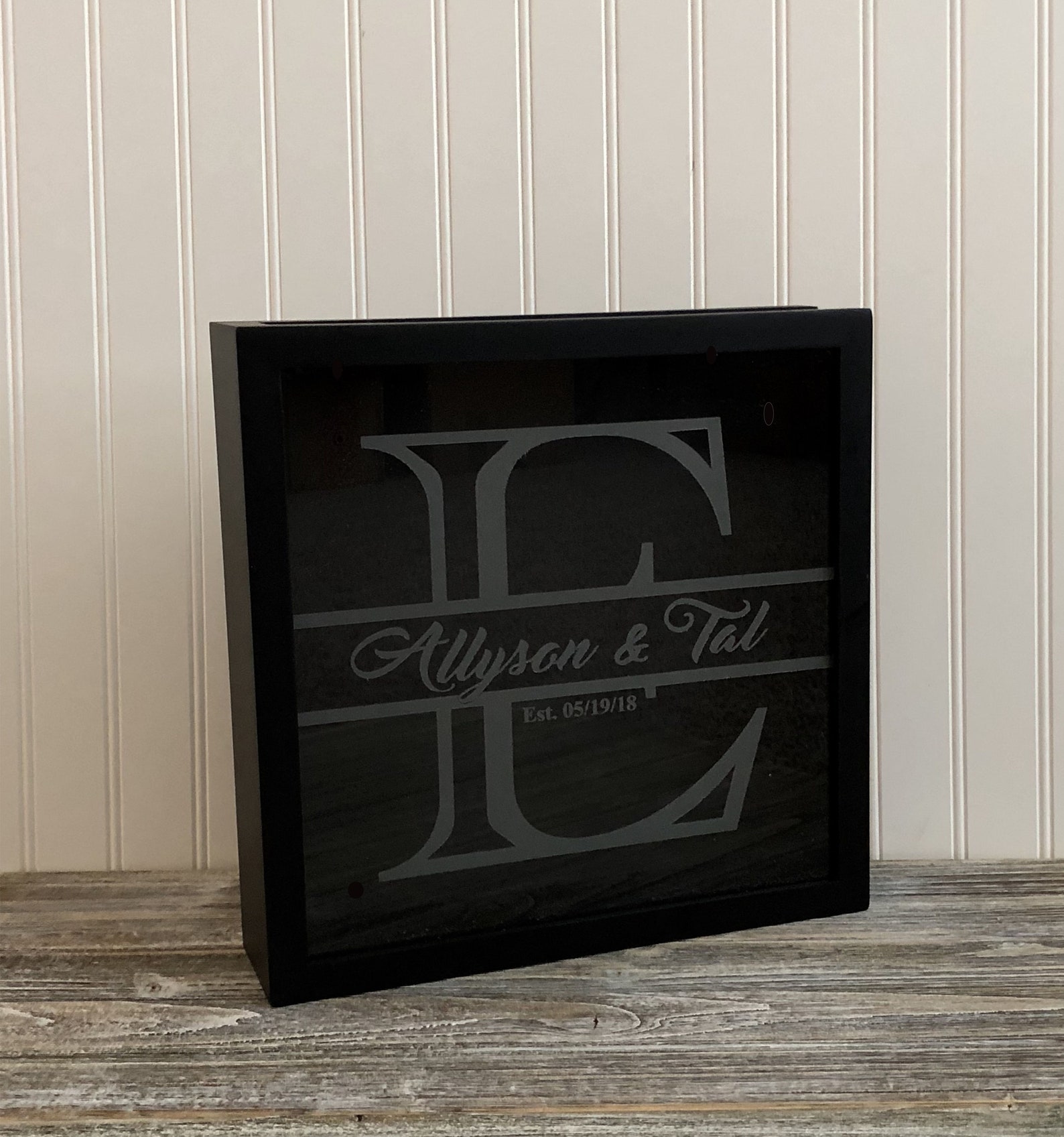 Personalized Wine Cork Shadow Box Letter Names Date Wedding | Etsy