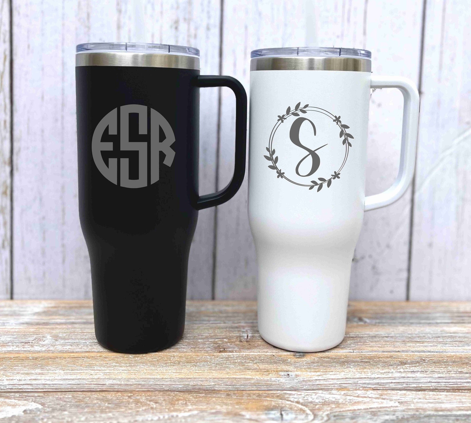 Large Personalized Cup With Handle Monogram to Go Cup Custom - Etsy