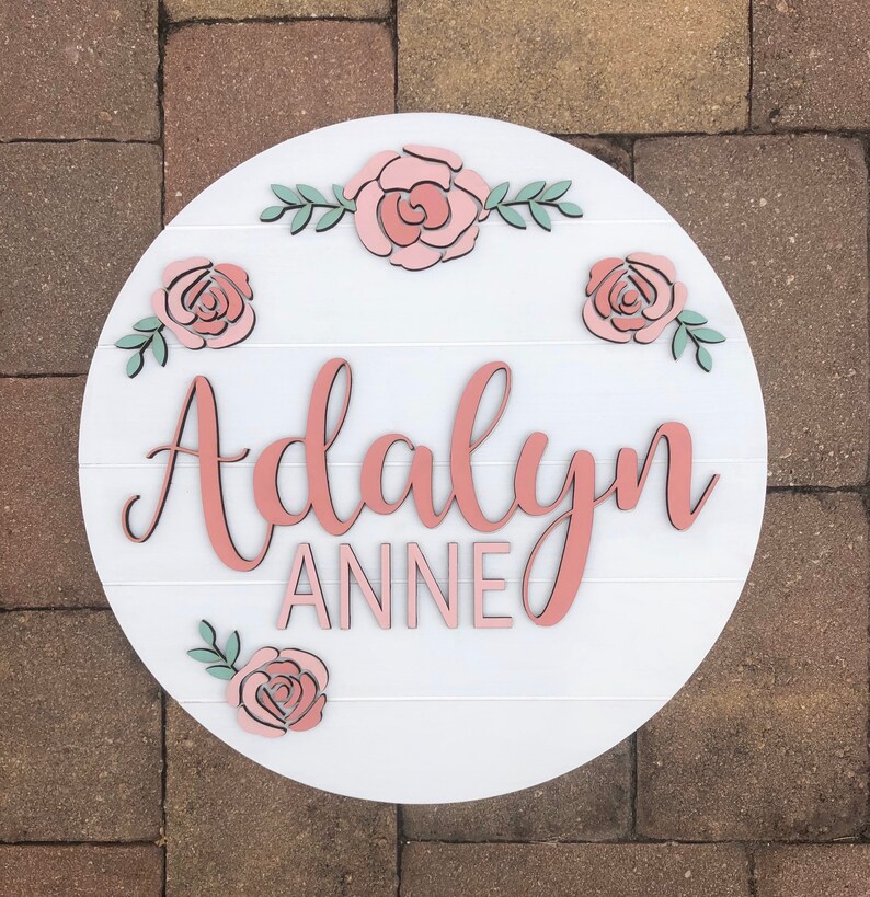 Wood Nursery Sign Girls Room Name Sign Floral Wood Shiplap | Etsy