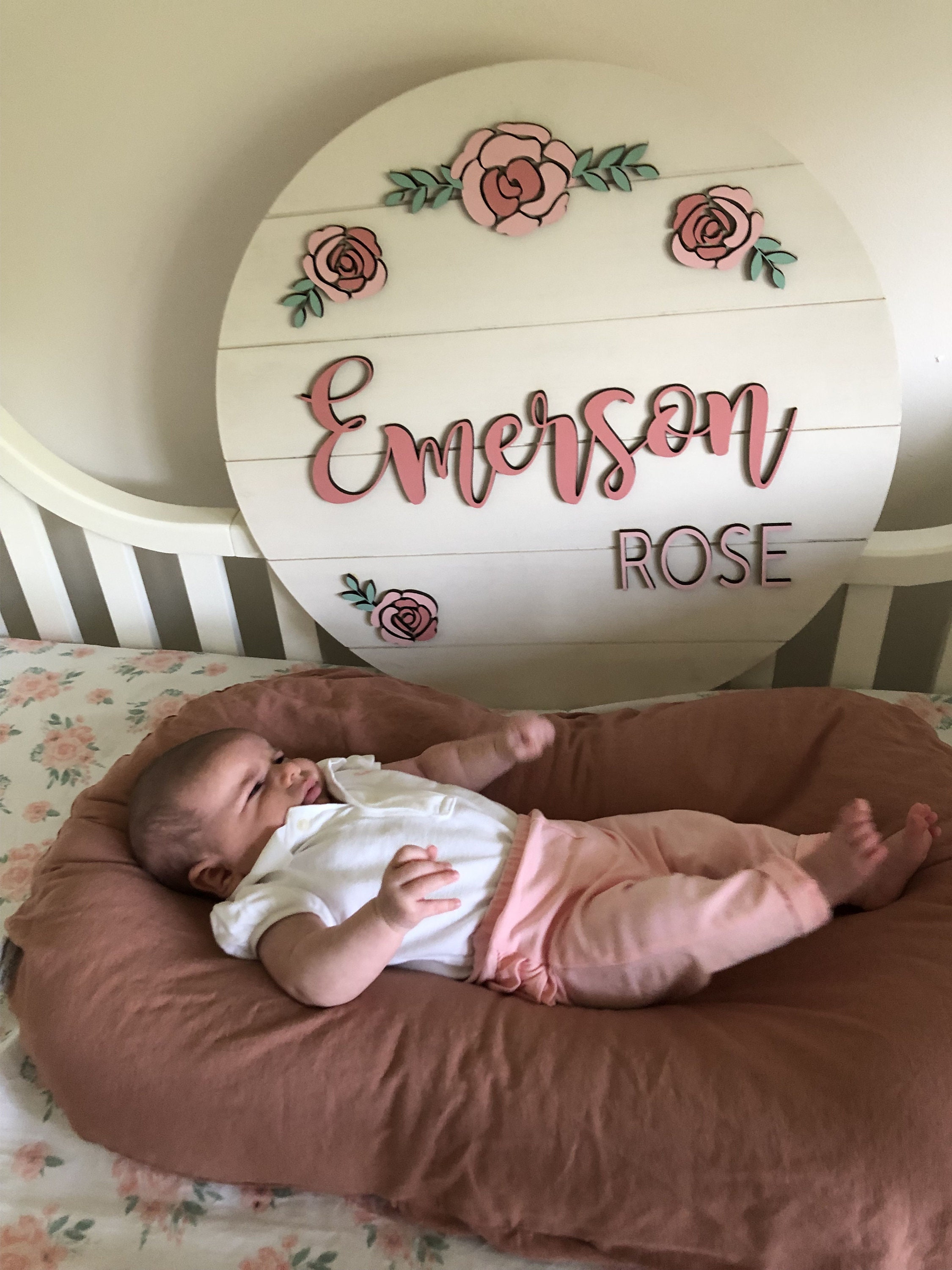 Wood Nursery Sign Girls Room Name Sign Floral Wood Shiplap | Etsy