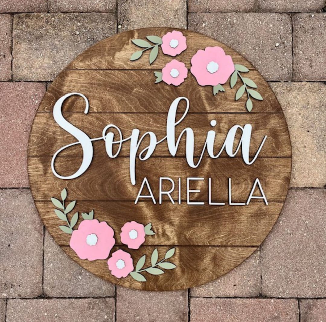 Custom Wood Nursery Sign, Girls Room Name Sign, Floral Wood Shiplap ...
