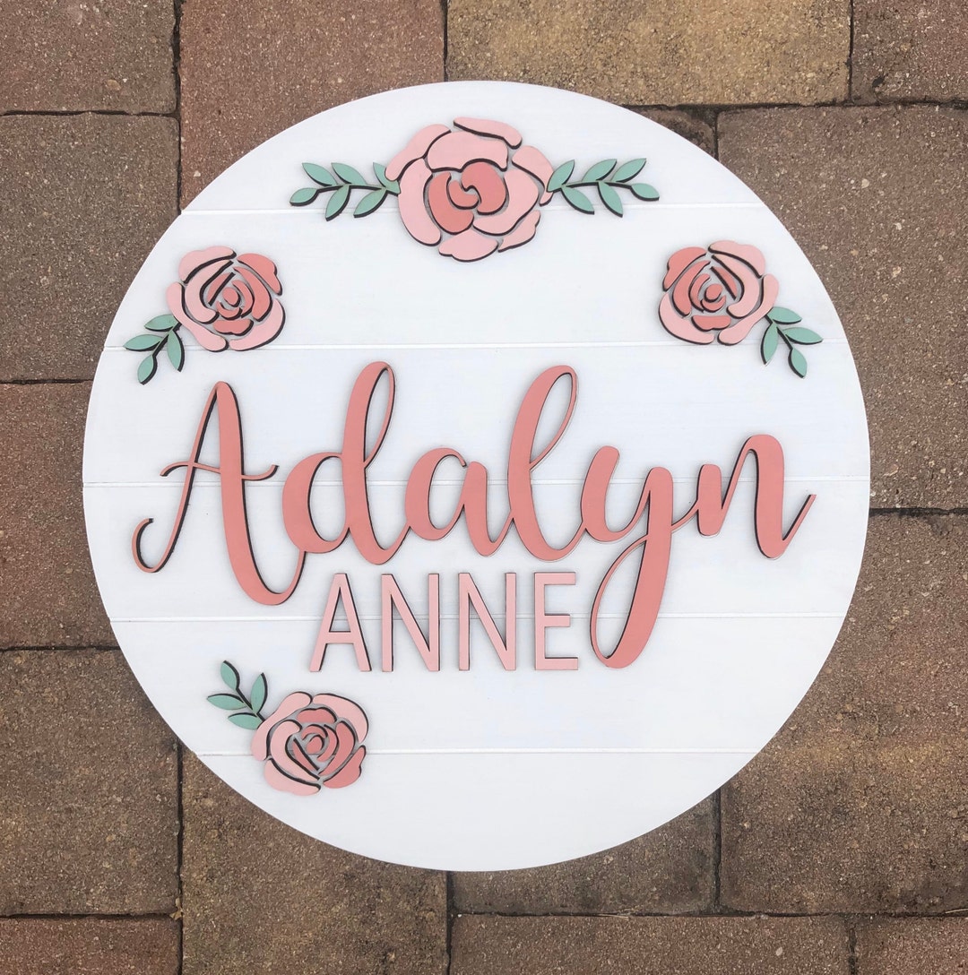 Wood Nursery Sign, Girls Room Name Sign, Floral Wood Shiplap Sign, Wood ...