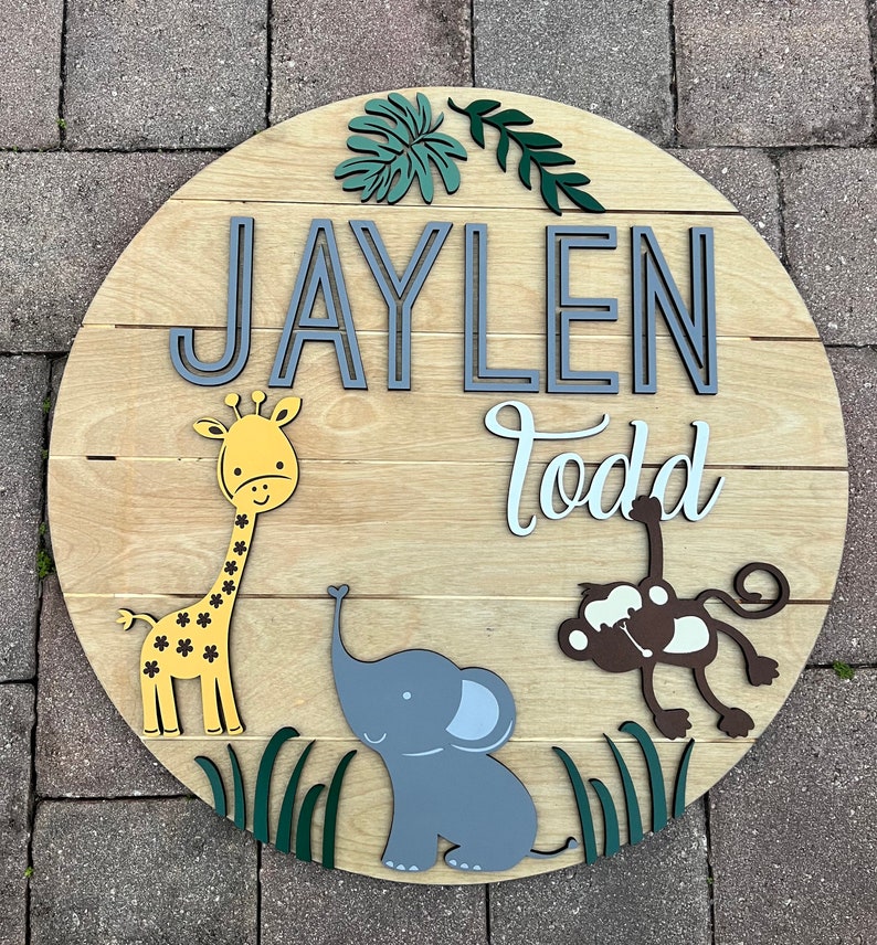 Nursery Name Sign Jungle Animal Woodland Name Sign Rustic - Etsy