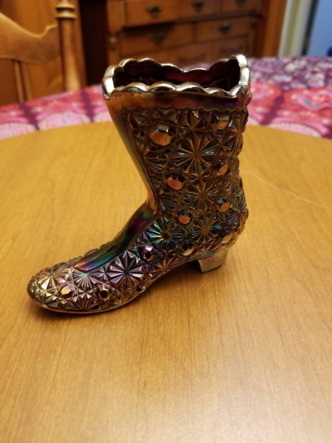 Fenton Dark Purple Daisy and Button Carnival Glass Boot - Etsy