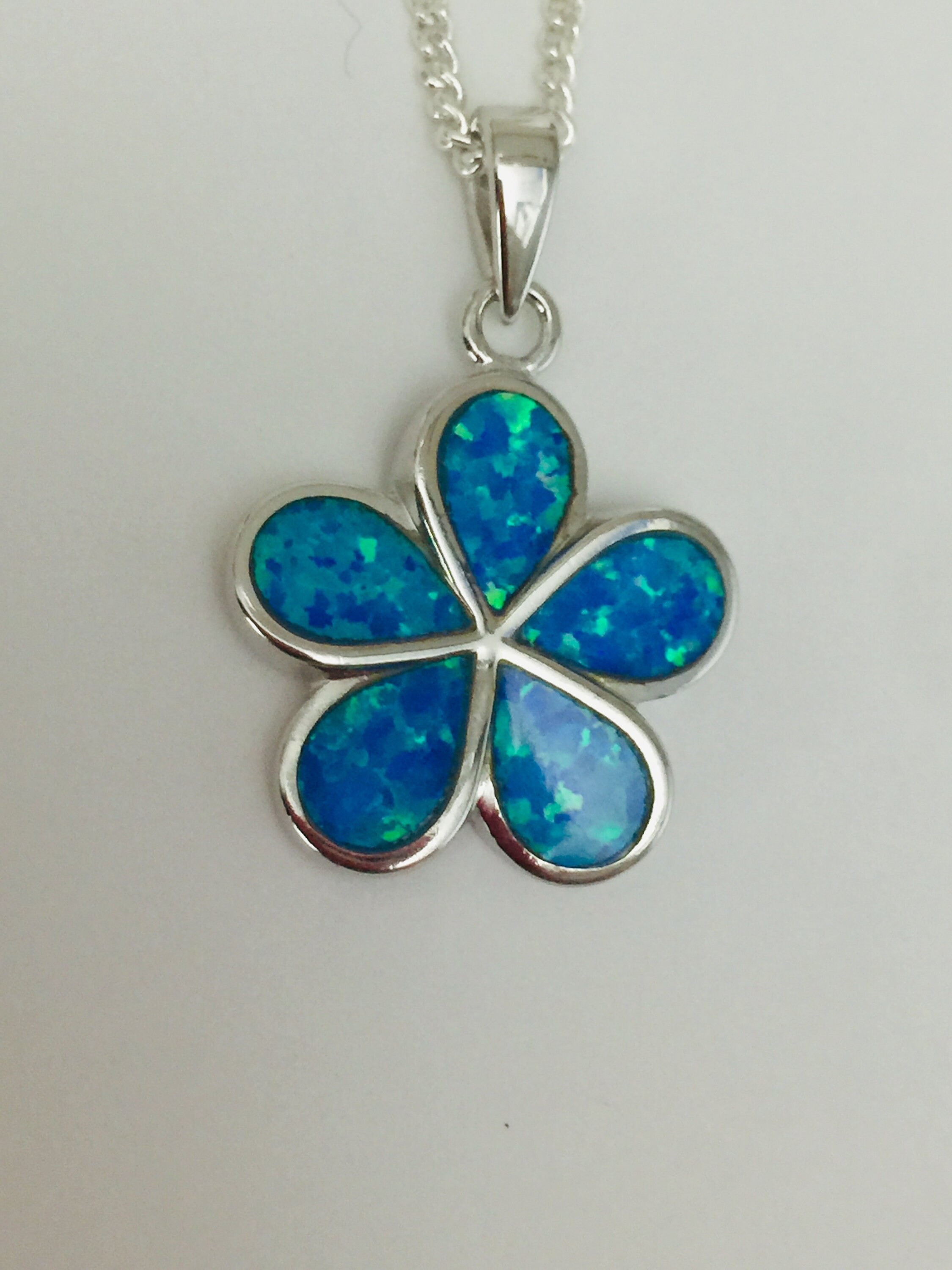 Blue Opal Flower Silver Pendant Necklace - Etsy
