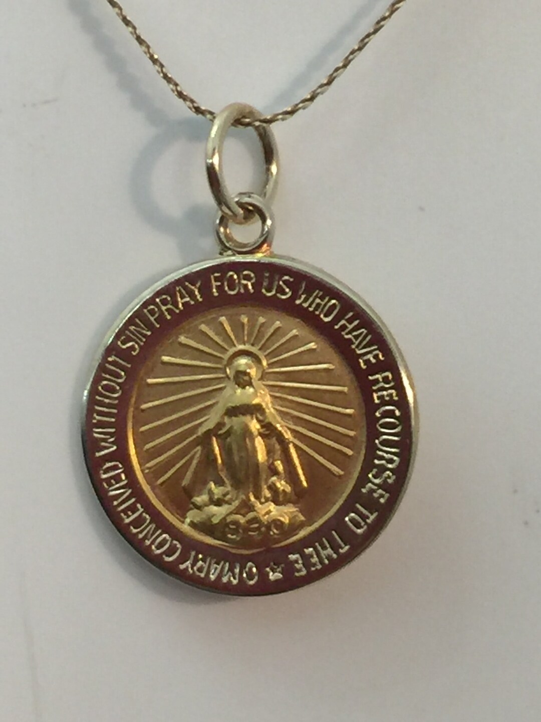 14K Yellow Gold Scapular Medallion With Virgin Mary, Perfect Religious ...